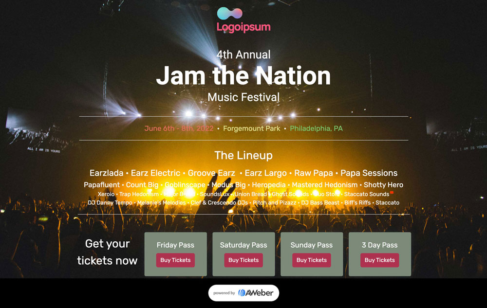 Music Landing Page Templates AWeber